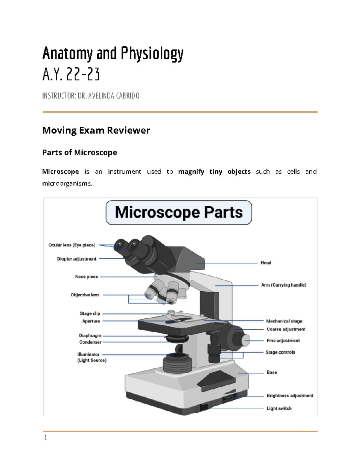 Anaphy LAB Final Exam Reviewer: Microscope & Human Anatomy - Studocu