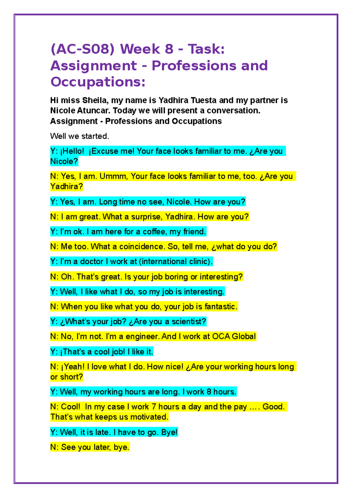 Professions and Occupations Conversation (AC-S08) - Week 8 Task - Studocu