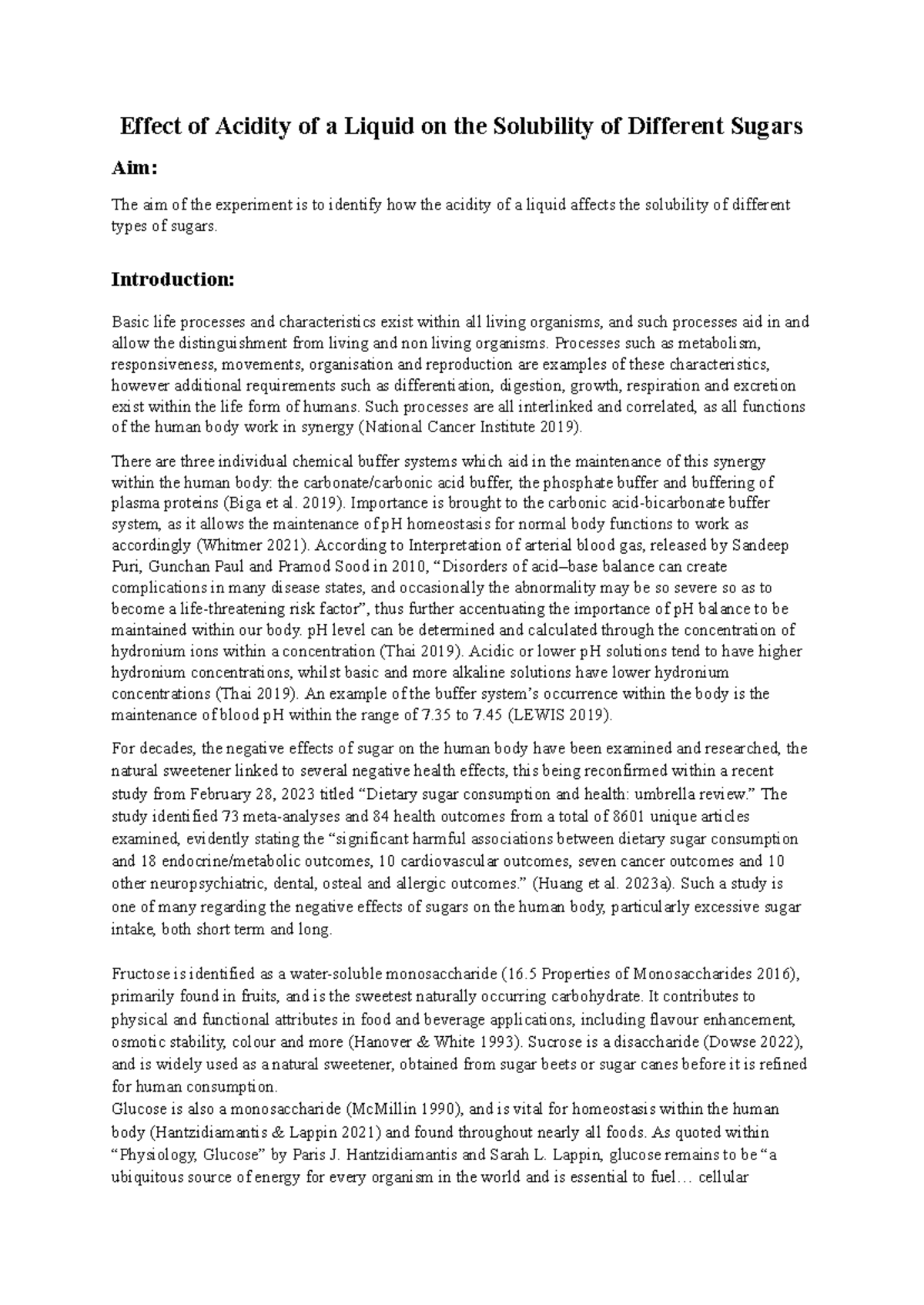 The Effect of Liquid Acidity on Sugar Solubility - Lab Report - Studocu