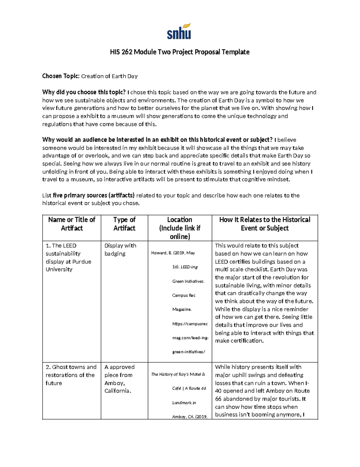 HIS 262 Module Two Project Proposal: Earth Day Exhibit Ideas - Studocu