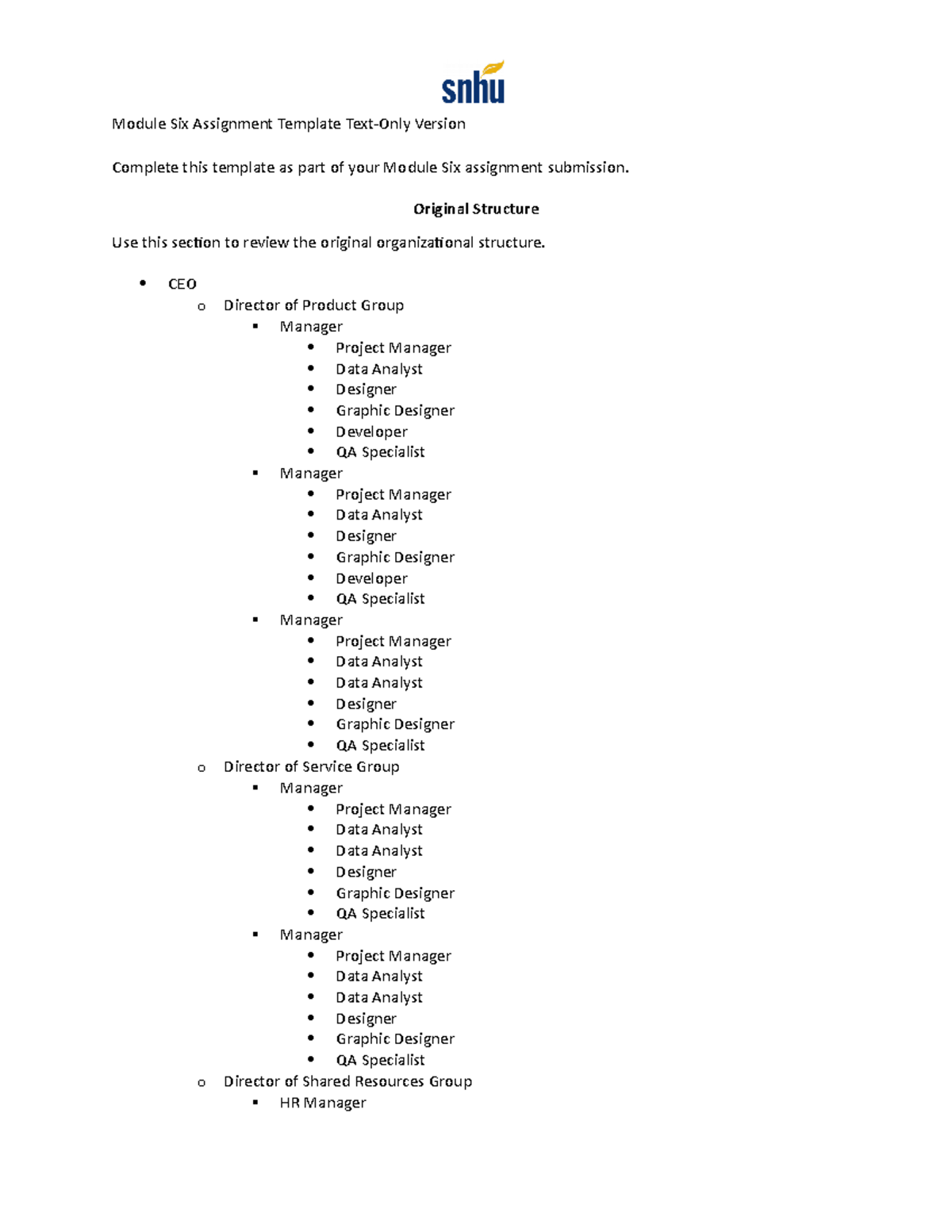 BUS 210 Module Six Organizational Structure Assignment Template - Studocu