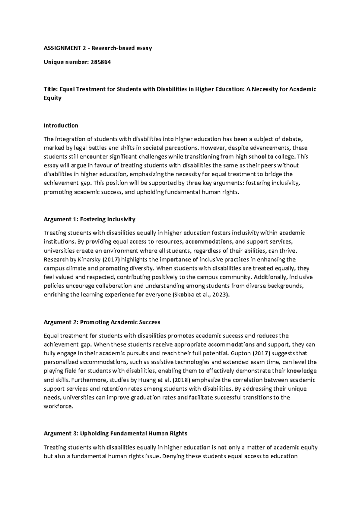 ENG1503 Assignment 2: Equal Treatment of Students with Disabilities - Studocu