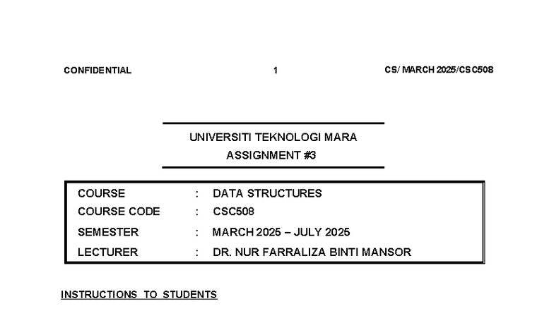 Assignment 3 CSC508: Data Structures - March 2025 - Studocu