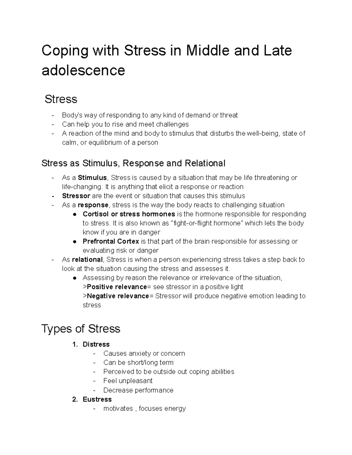 Personal Development - Coping with Stress in Adolescence (PD101) - Studocu