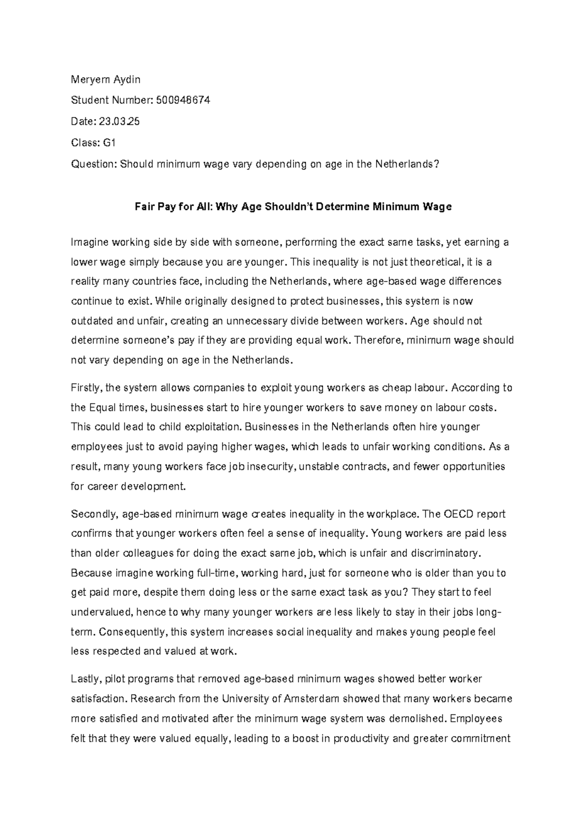 G1 Business English 2 Essay: Fair Pay and Minimum Wage Inequality ...