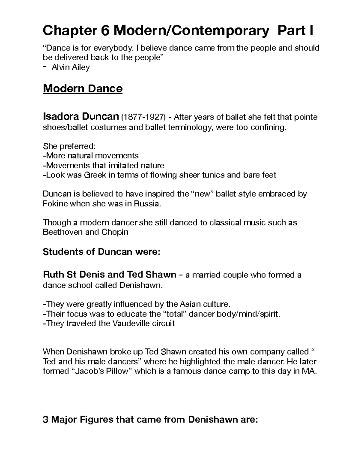 Modern Dance: Chapter 6 Overview on Pioneers & Key Figures - Studocu