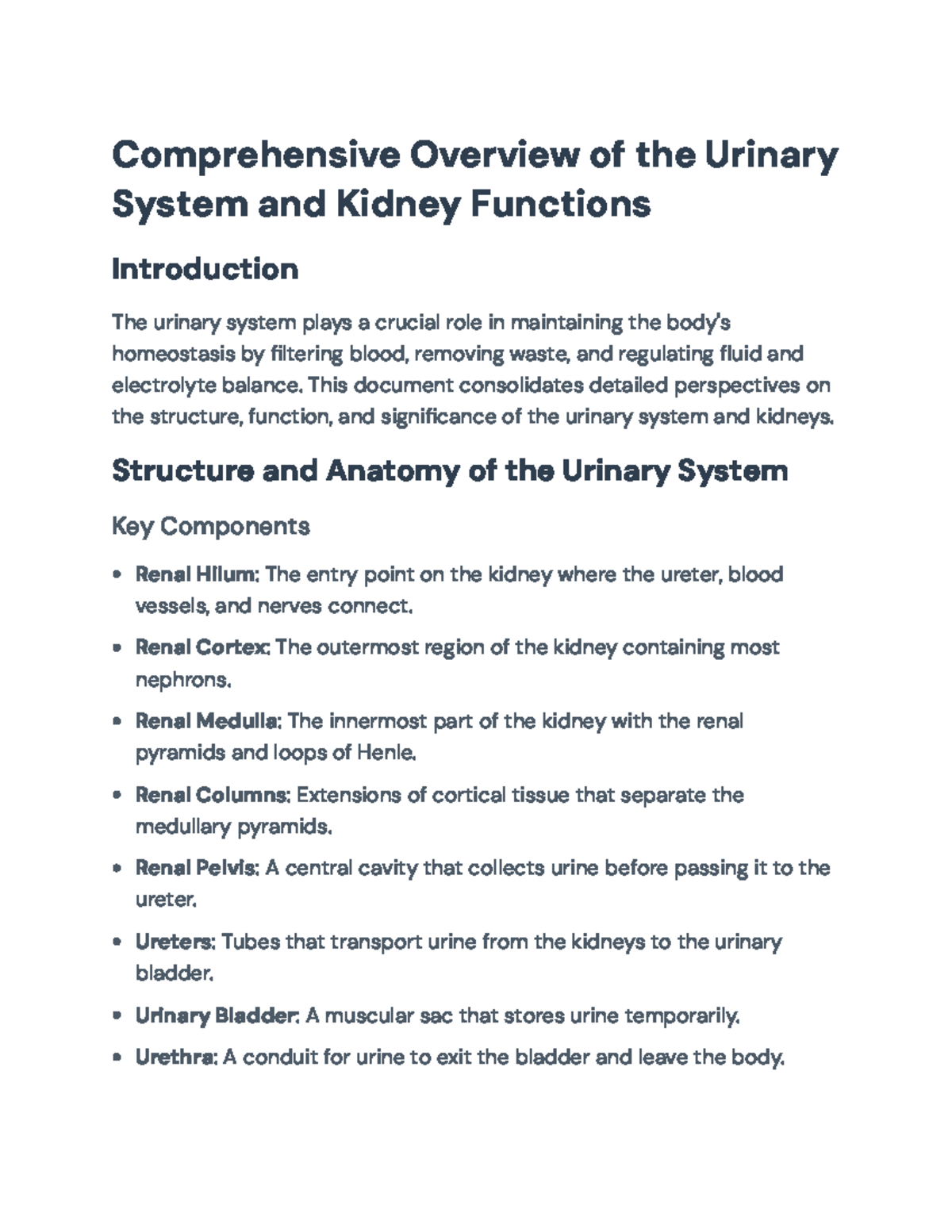Comprehensive Overview of Urinary System & Kidney Functions (BIO101 ...