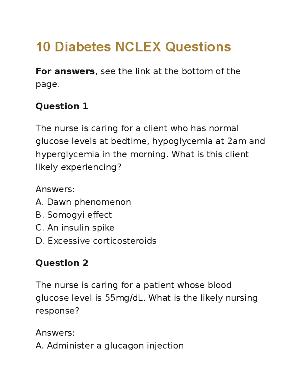 232118257 - NCLEX Diabetes Q&A Summary for Nursing Students - Studocu