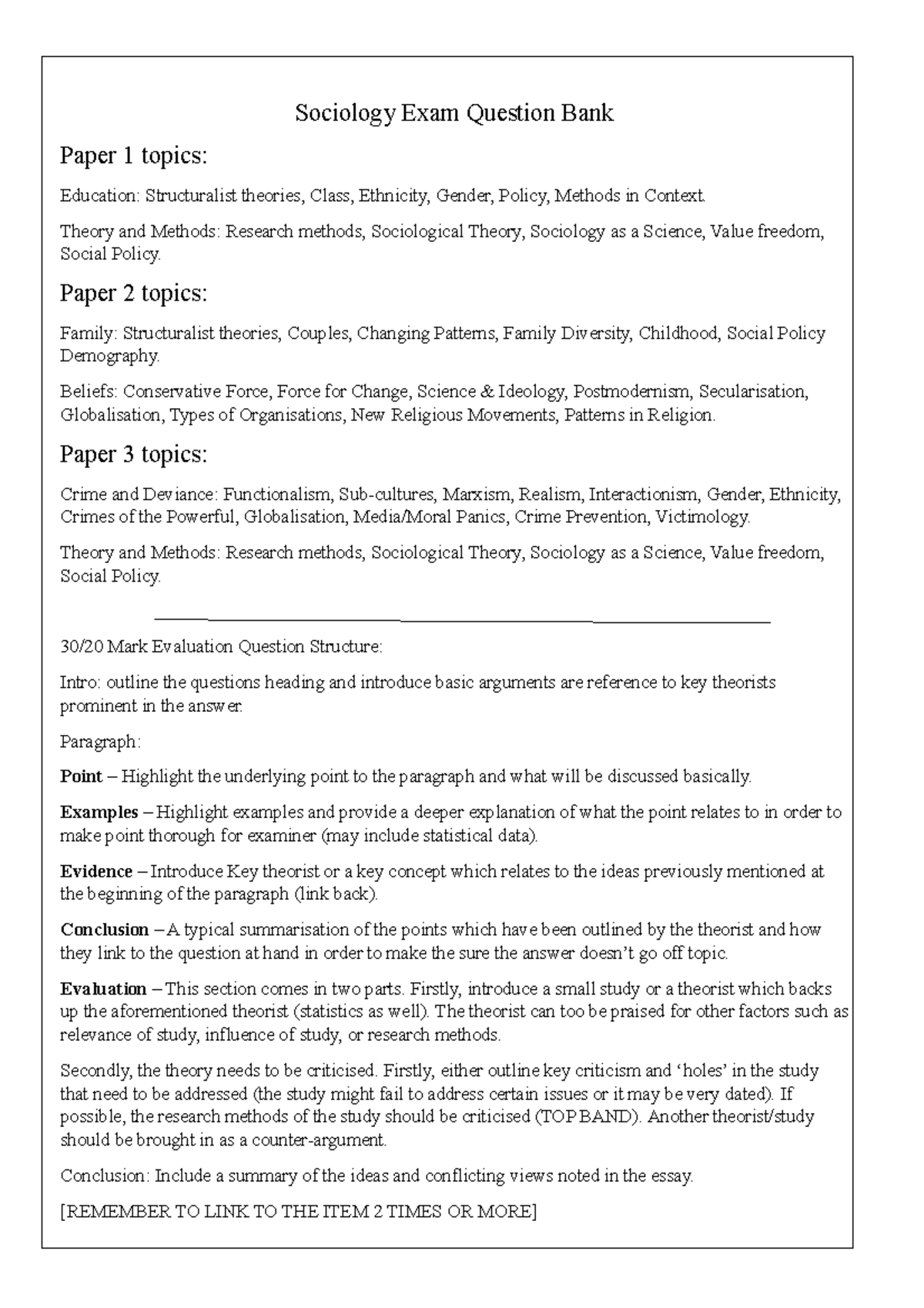 Sociology Exam Q&A Bank: Key Concepts & Question Structures - Studocu