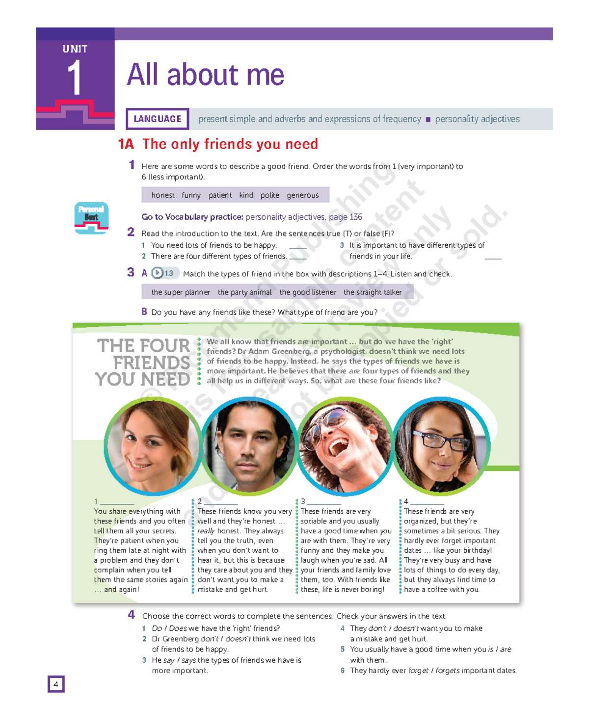 Personal Best 641774 - Unit 1: Present Simple, Adverbs & Personality ...