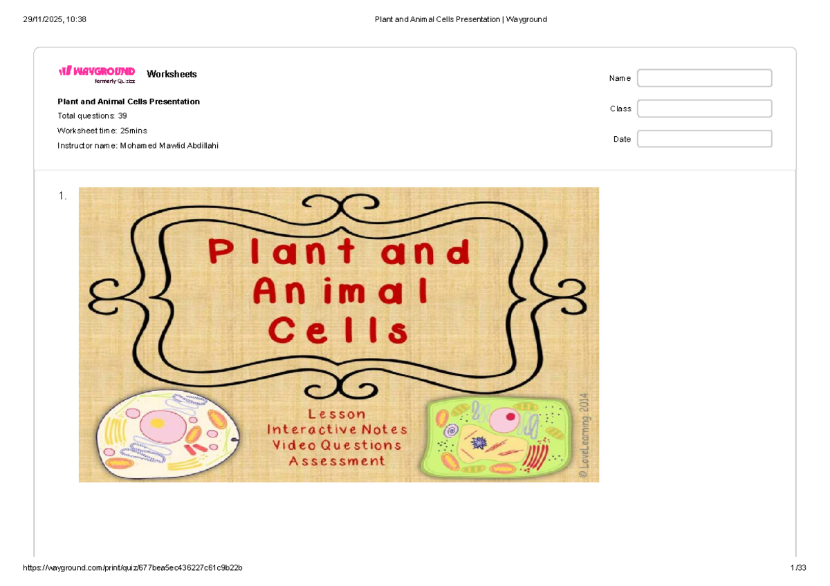 10:38 Plant and Animal Cells Presentation Worksheet - 39 Questions ...