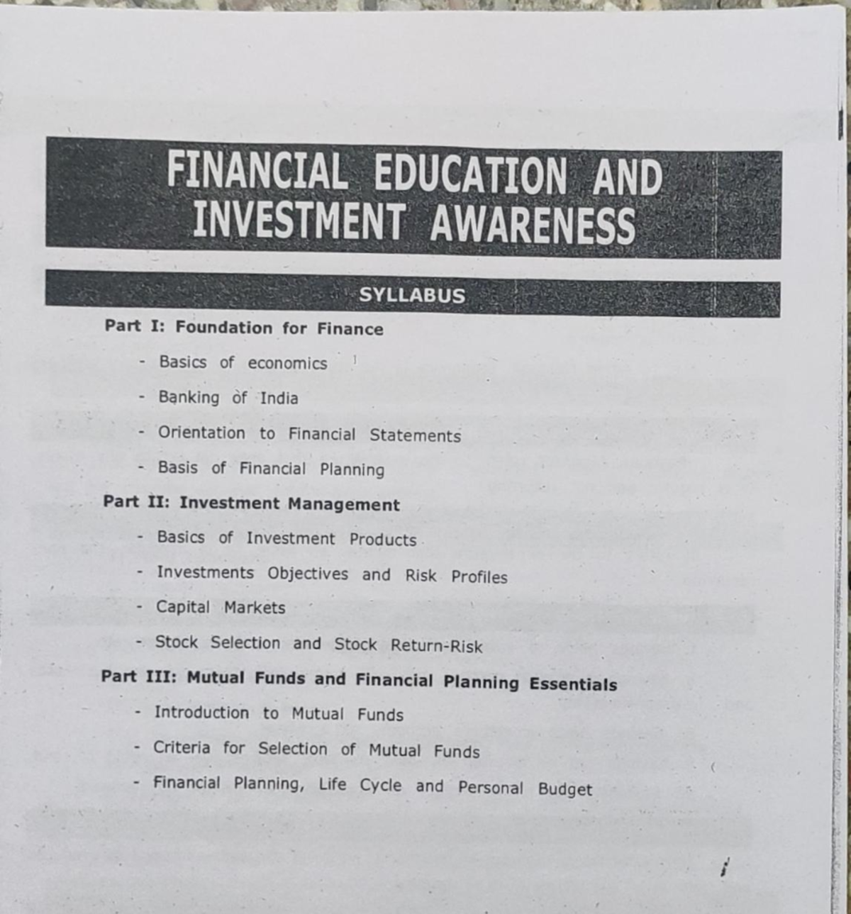 D-3 NEP Financial Education & Investment Awareness Lecture Notes - Studocu
