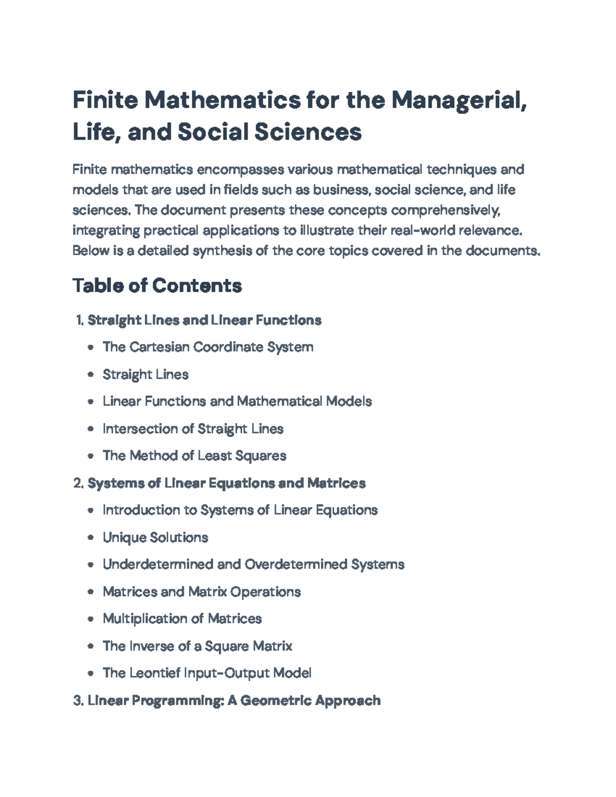 Finite Mathematics for Managerial, Life, & Social Sciences - Course ...