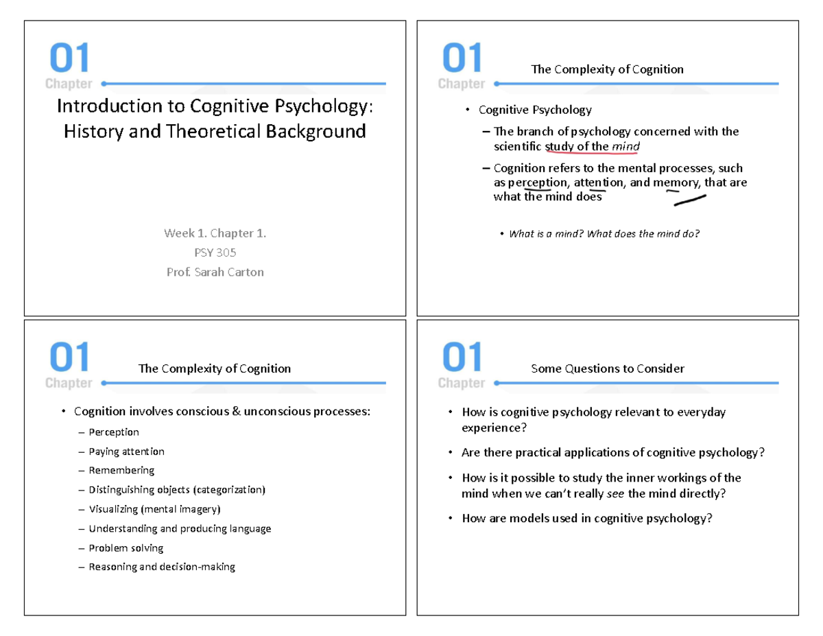 PSY 305 Week 1: The Complexity of Cognition in Cognitive Psychology ...
