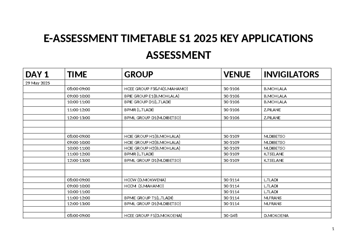 E-ASSESSMENT TIMETABLE S1 2025: KEY APPLICATIONS & SCHEDULE - Studocu