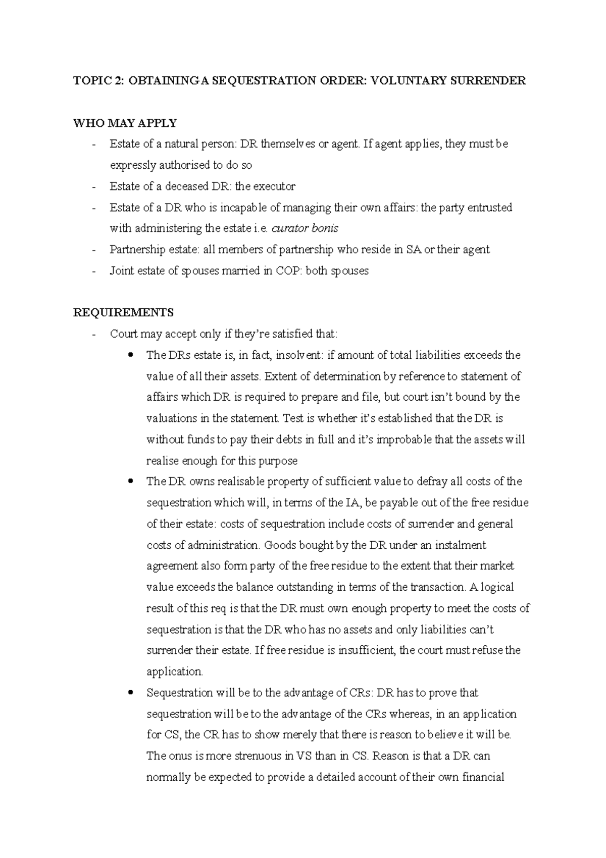 Topic 2: Obtaining a Sequestration Order - Voluntary Surrender Guide ...