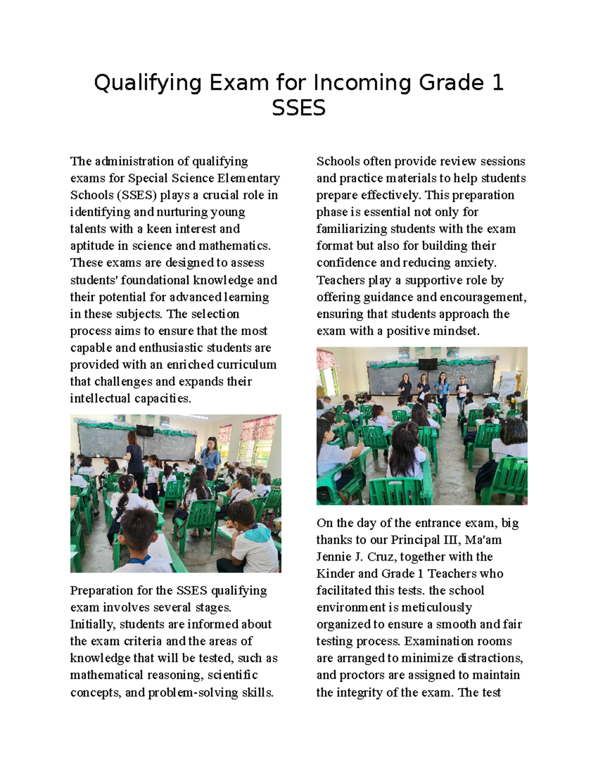 SSES Qualifying Exam Overview for Incoming Grade 1 Students - Studocu