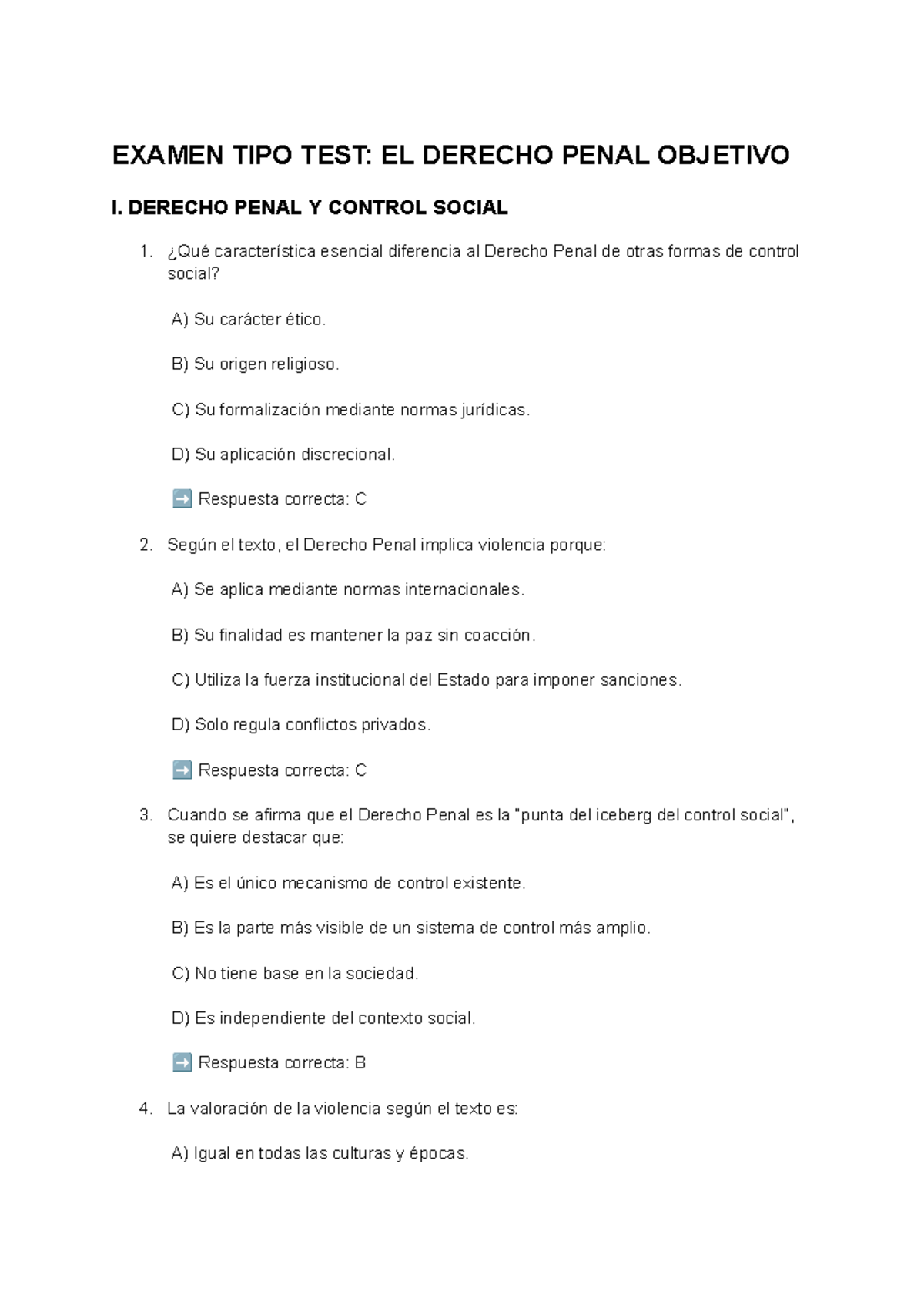 EXAMEN TIPO TEST: DERECHO PENAL Y CONTROL SOCIAL (DERECHO 101) - Studocu