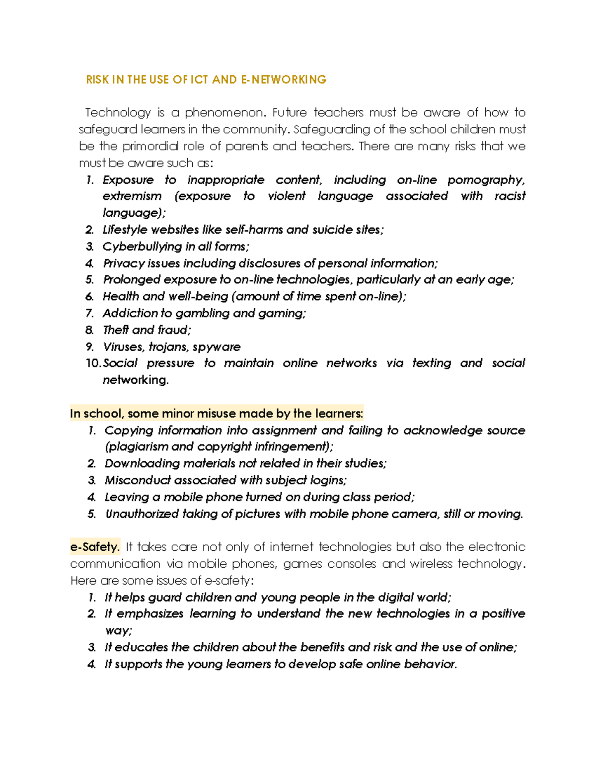 RISK MANAGEMENT IN ICT & E-NETWORKING FOR TEACHERS AND STUDENTS - Studocu