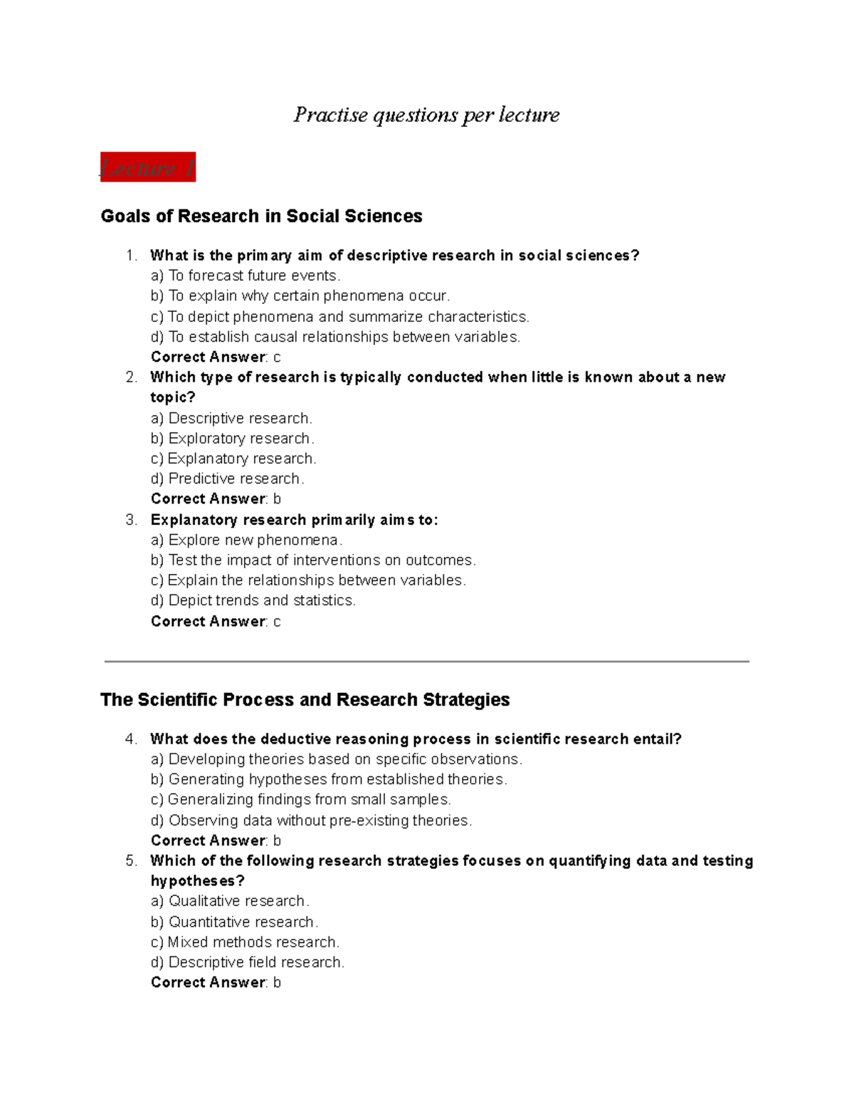 Research Methodology Practice Questions - PQ1 Lectures Review - Studeersnel