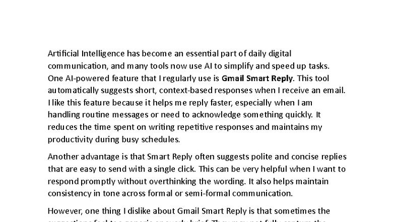Task B - Evaluating Gmail Smart Reply's AI Efficiency - Studocu