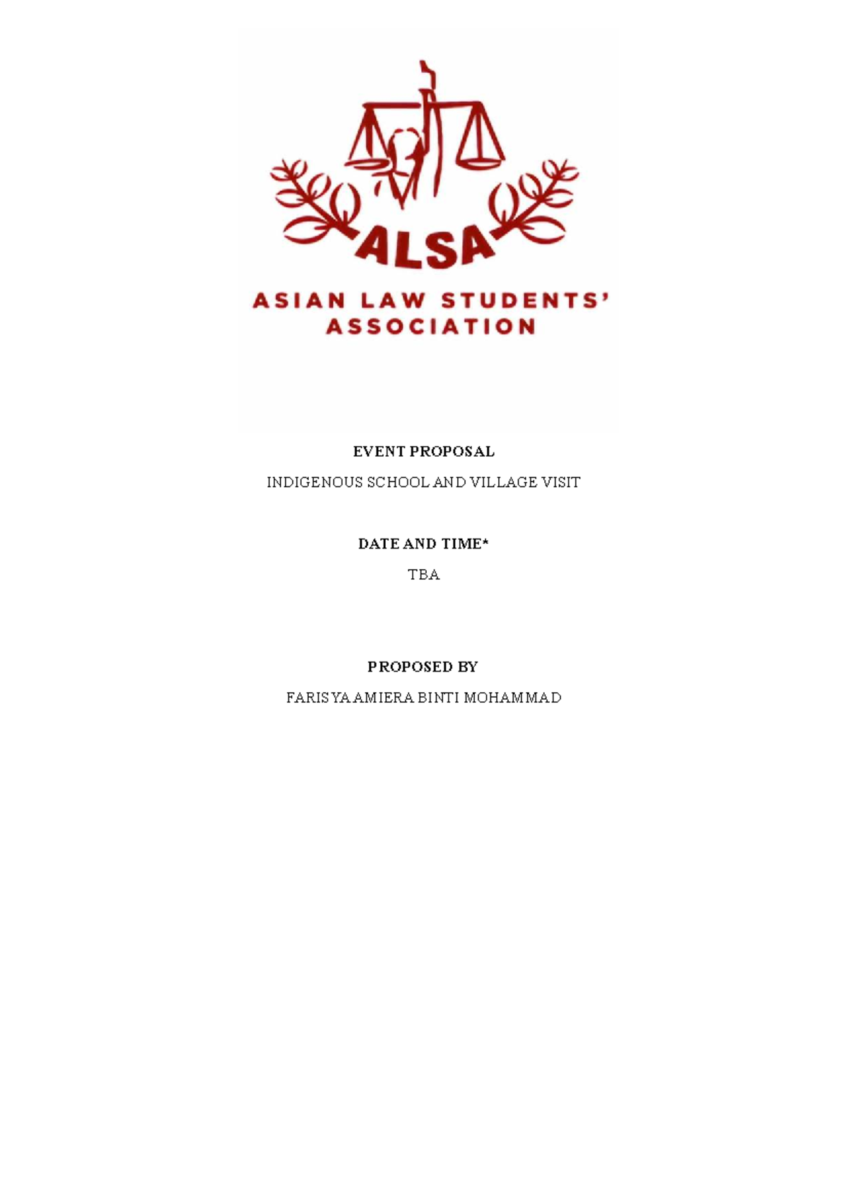 ALSA Event Proposal: Indigenous School & Village Visit Program - Studocu