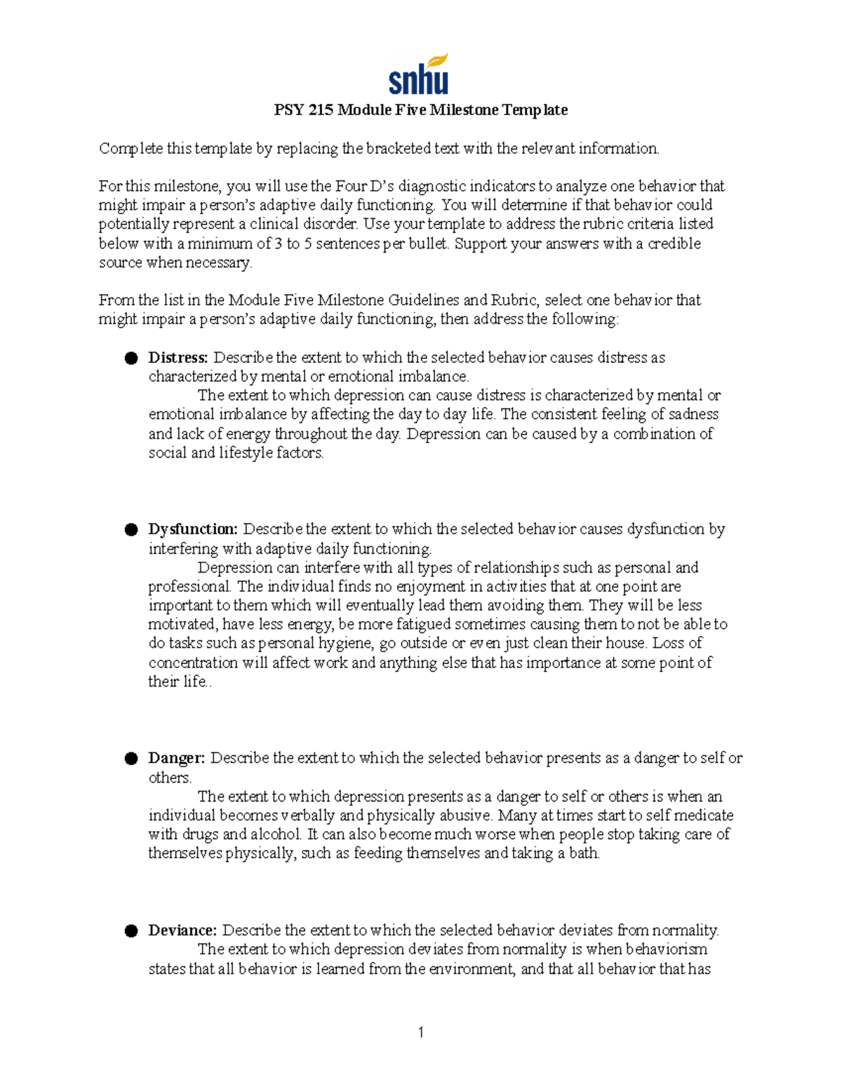 PSY 215 Module Five Milestone Template - PSY 215 Module Five Milestone ...