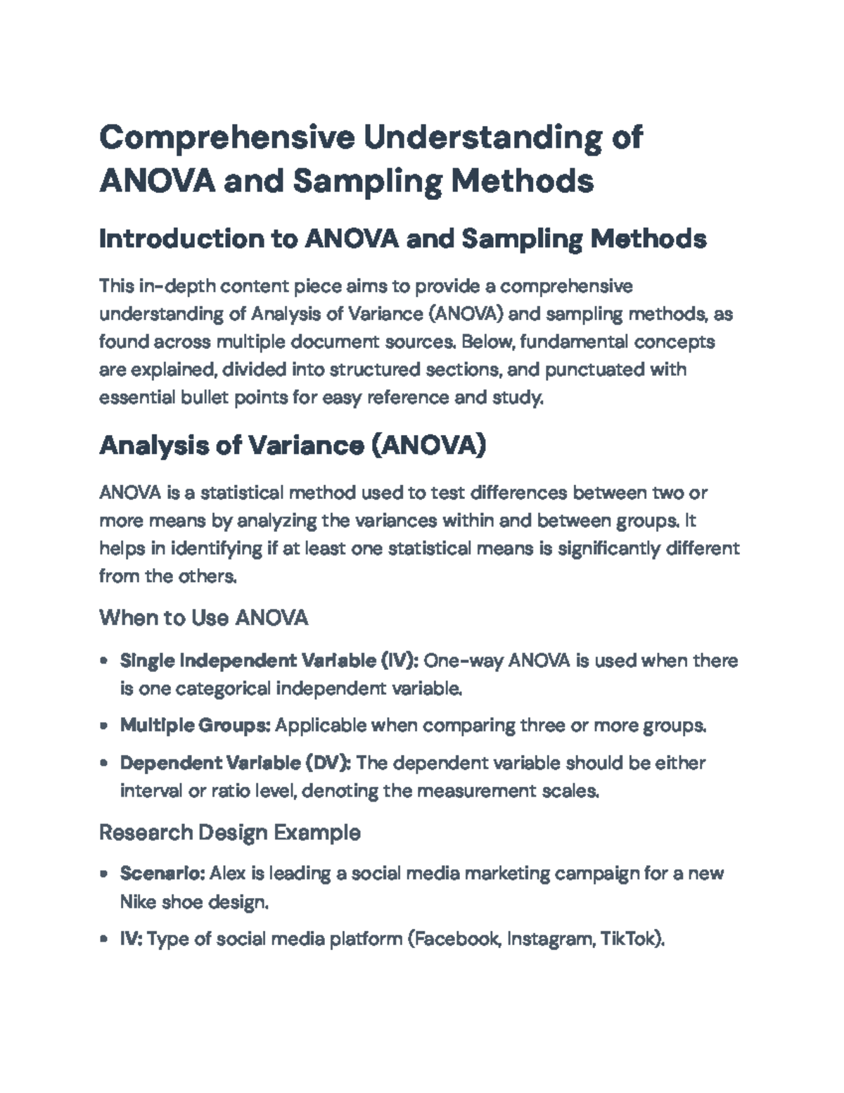 Comprehensive Guide to ANOVA and Sampling Methods for Research ...