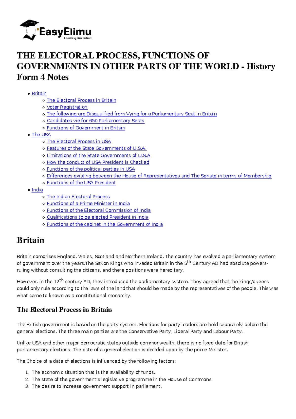 History Form 4 Notes: The Electoral Process & Government Functions ...