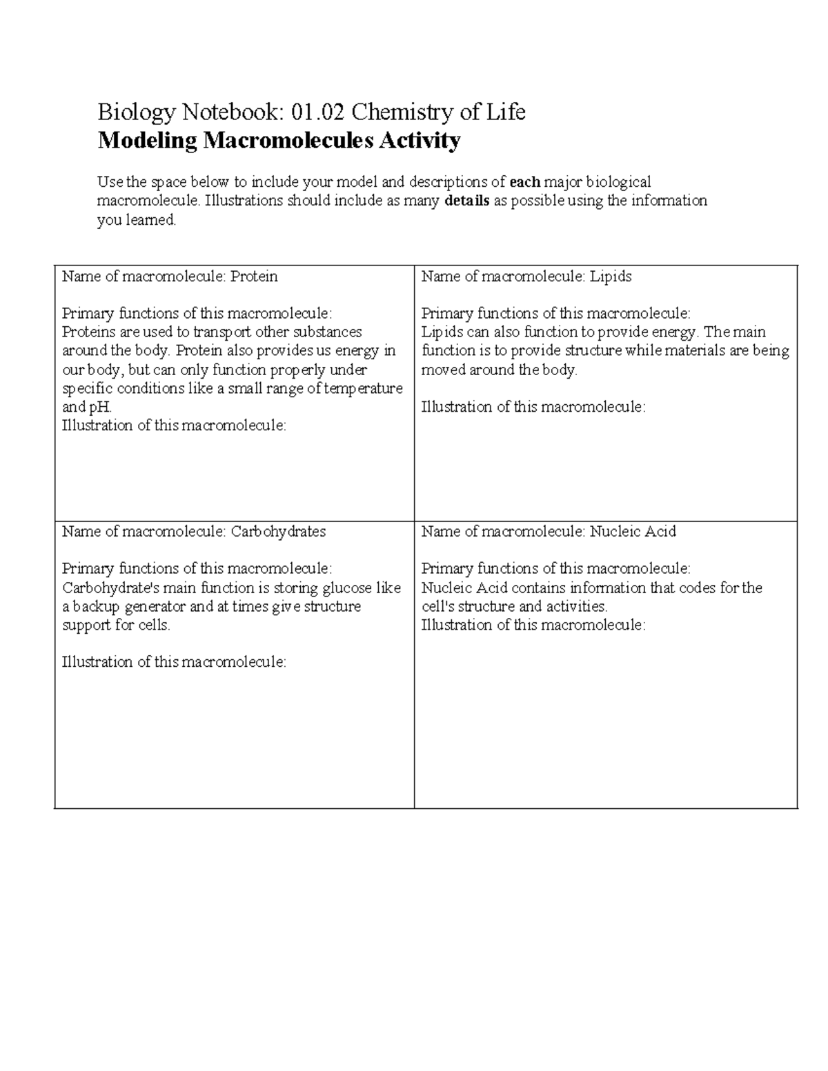 01.02 Chemistry of Life - Biology Notebook: 01 Chemistry of Life ...