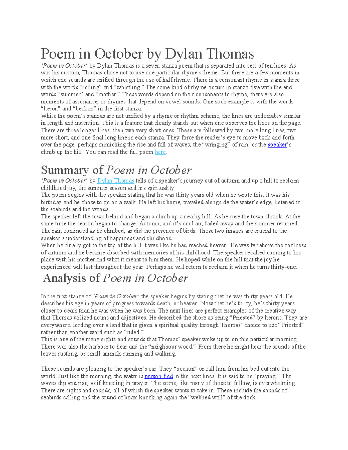 Analyzing "Poem in October" by Dylan Thomas: Detailed Study & Summary ...