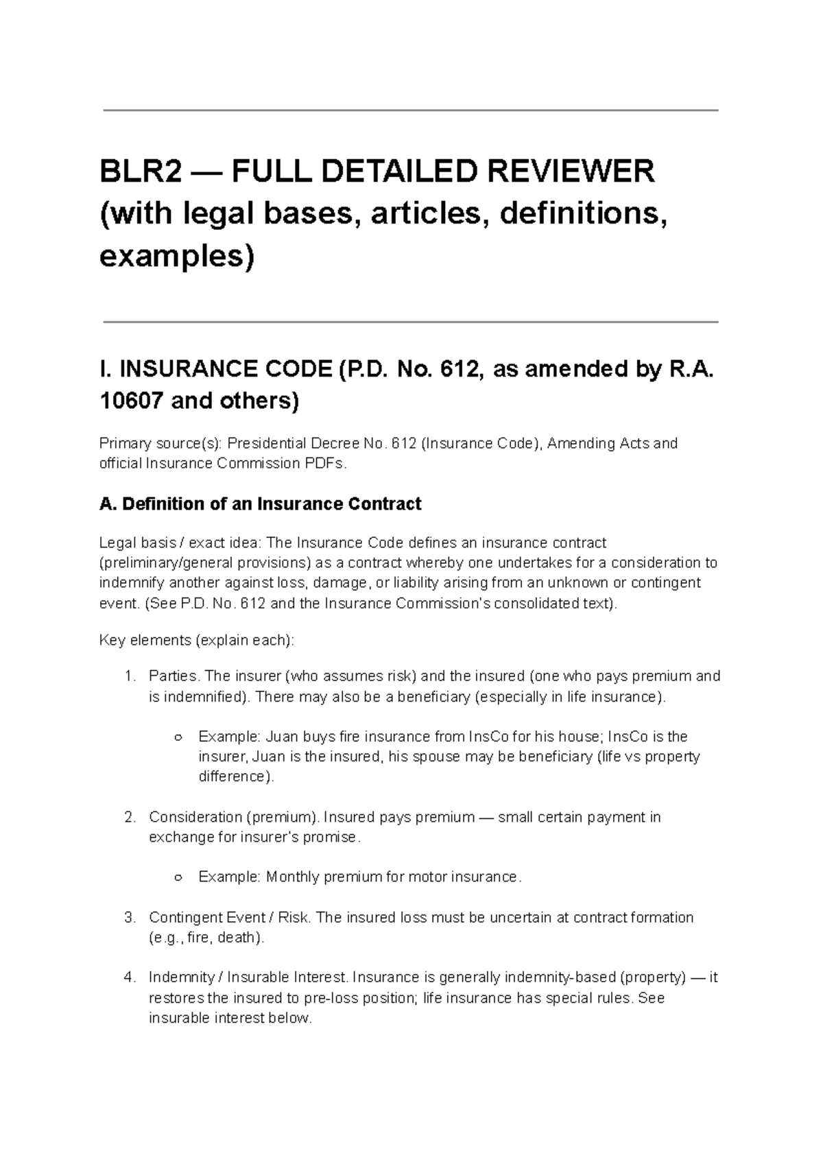 BLR2 Comprehensive Insurance and IP Law Reviewer - Studocu