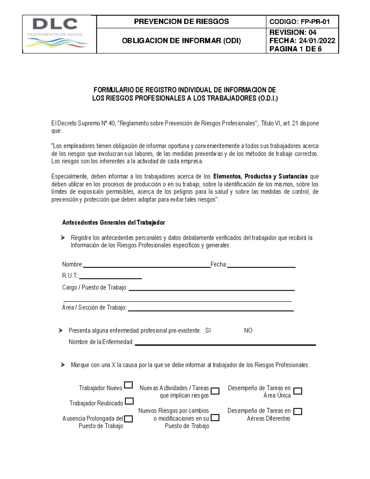 R-001.SIG Obligación de Informar sobre Riesgos Laborales - Studocu