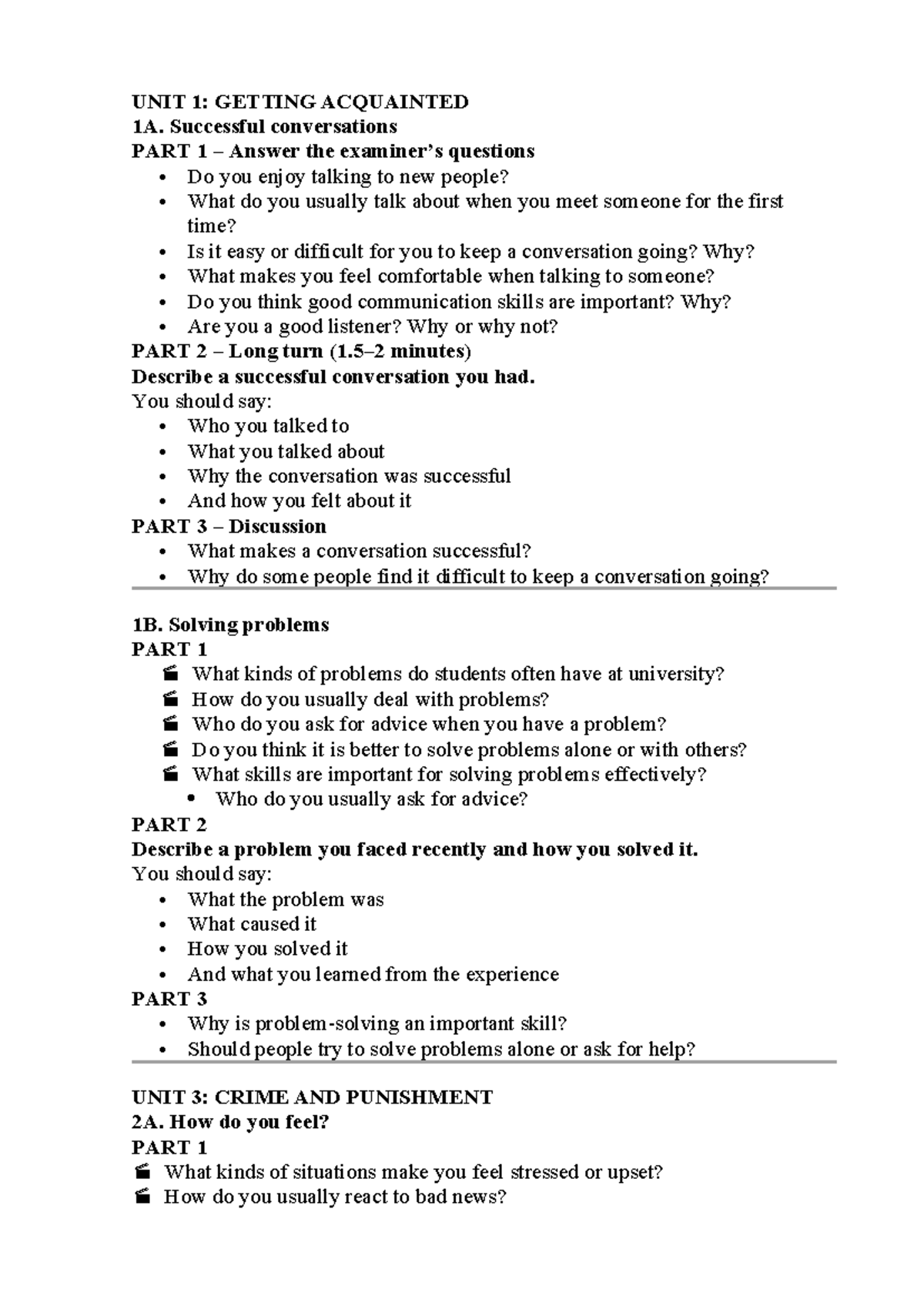 Speaking 3 Practice Tests: Units 1-16 Overview - Studocu