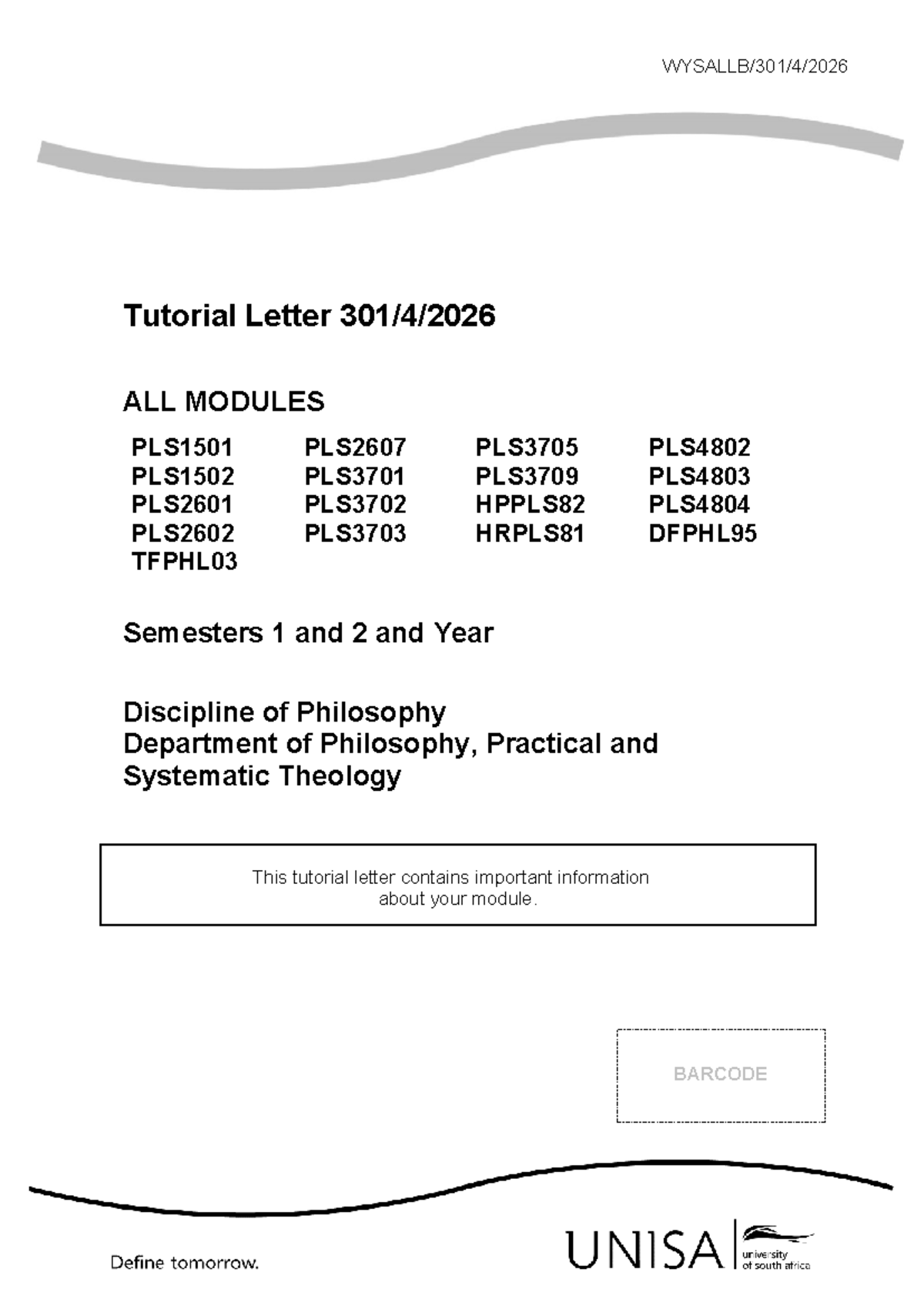 Tutorial Letter: Reference Techniques for PLS1501, PLS1502, PLS2601 ...