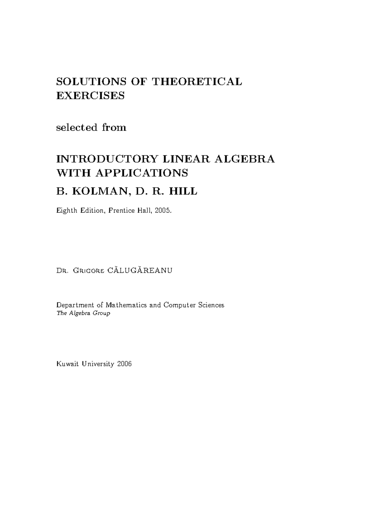 Solutions to Theoretical Exercises in Linear Algebra (MATH 101) - Studocu