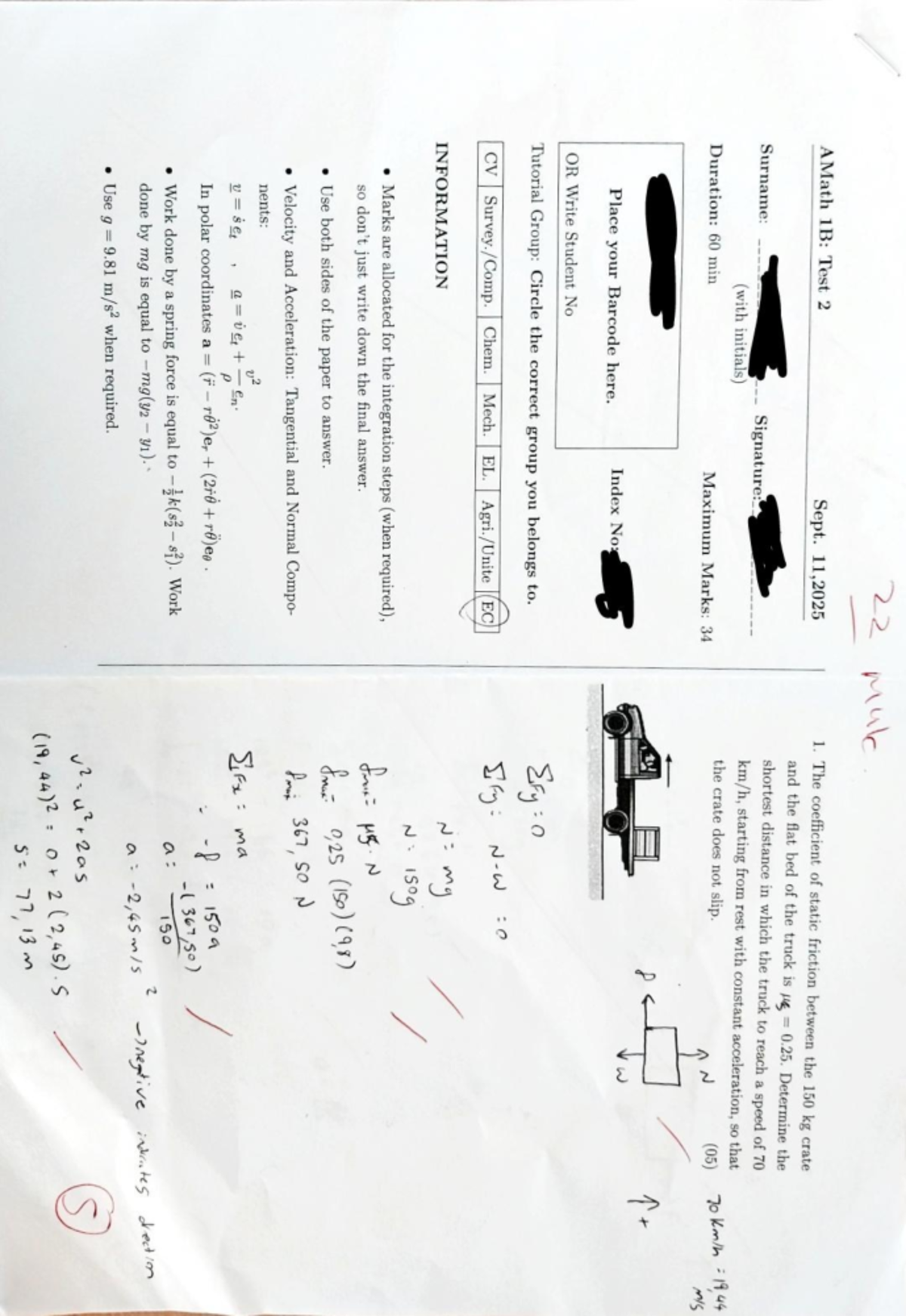 Test 2 (142) - Mechanics Final Exam Notes on Forces and Motion - Studocu