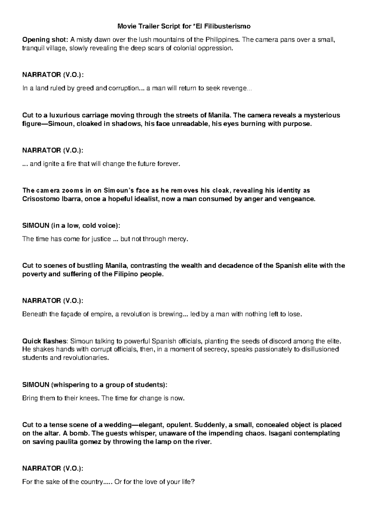 Movie Trailer Script: El Fili - A Journey of Revenge and Revolution ...