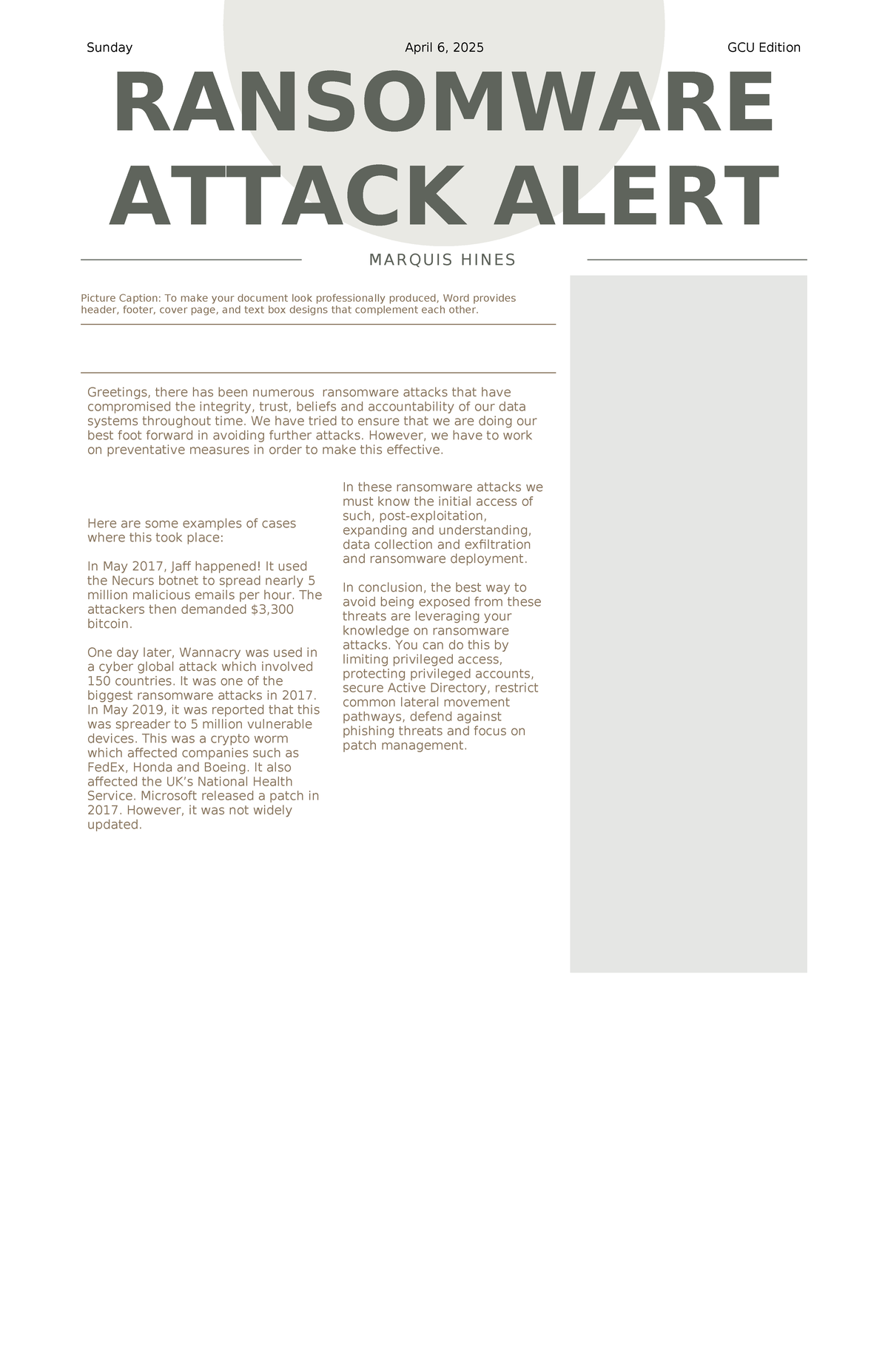 GCU Ransomware Attack Alert - April 6, 2025 Newsletter - Studocu