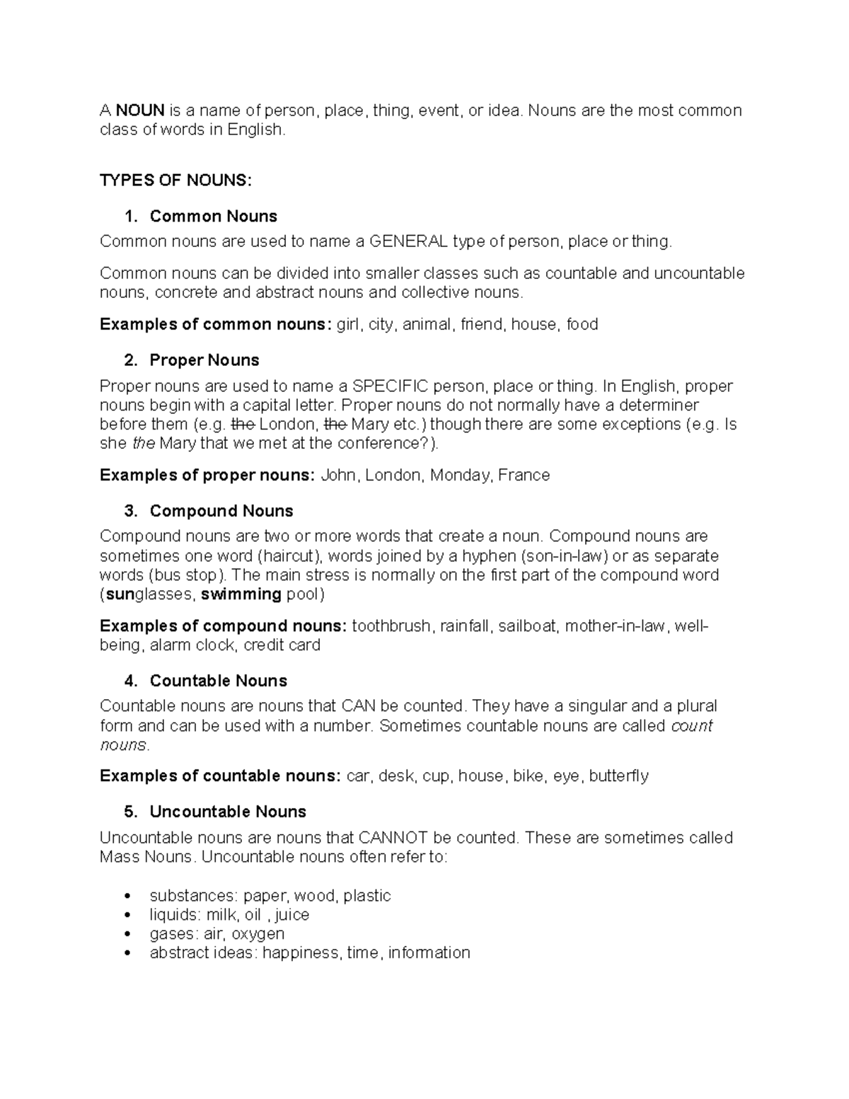 Noun - Introduction for the subject Structure of English. - A NOUN is a ...