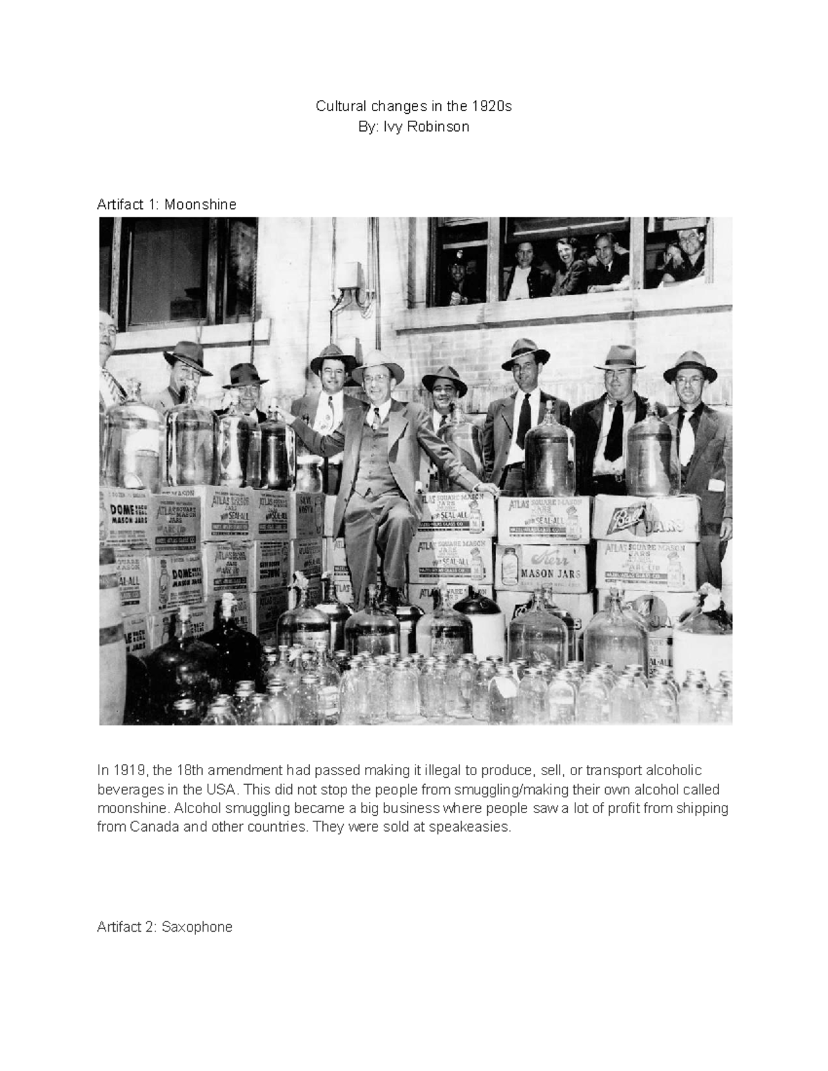 4.03 Cultural Changes in the 1920s: Artifacts and Their Significance ...