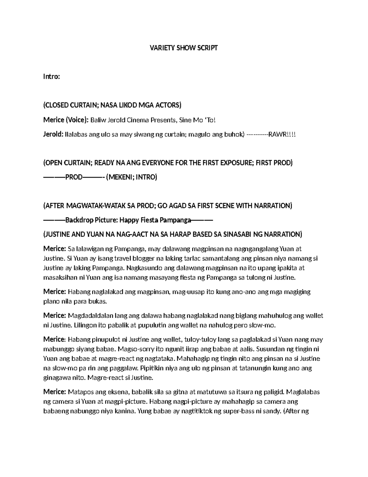 Final Script for Variety Show (Dramatic Presentation) - Studocu