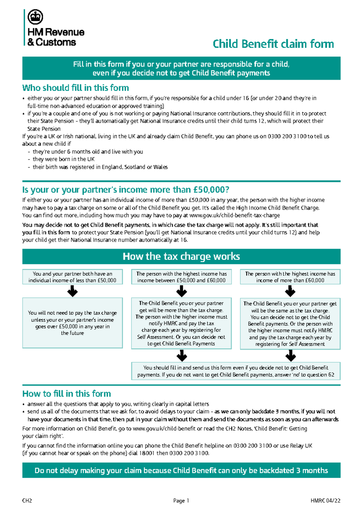 CH2 Child Benefit Claim Form Instructions and Guidelines - Studocu