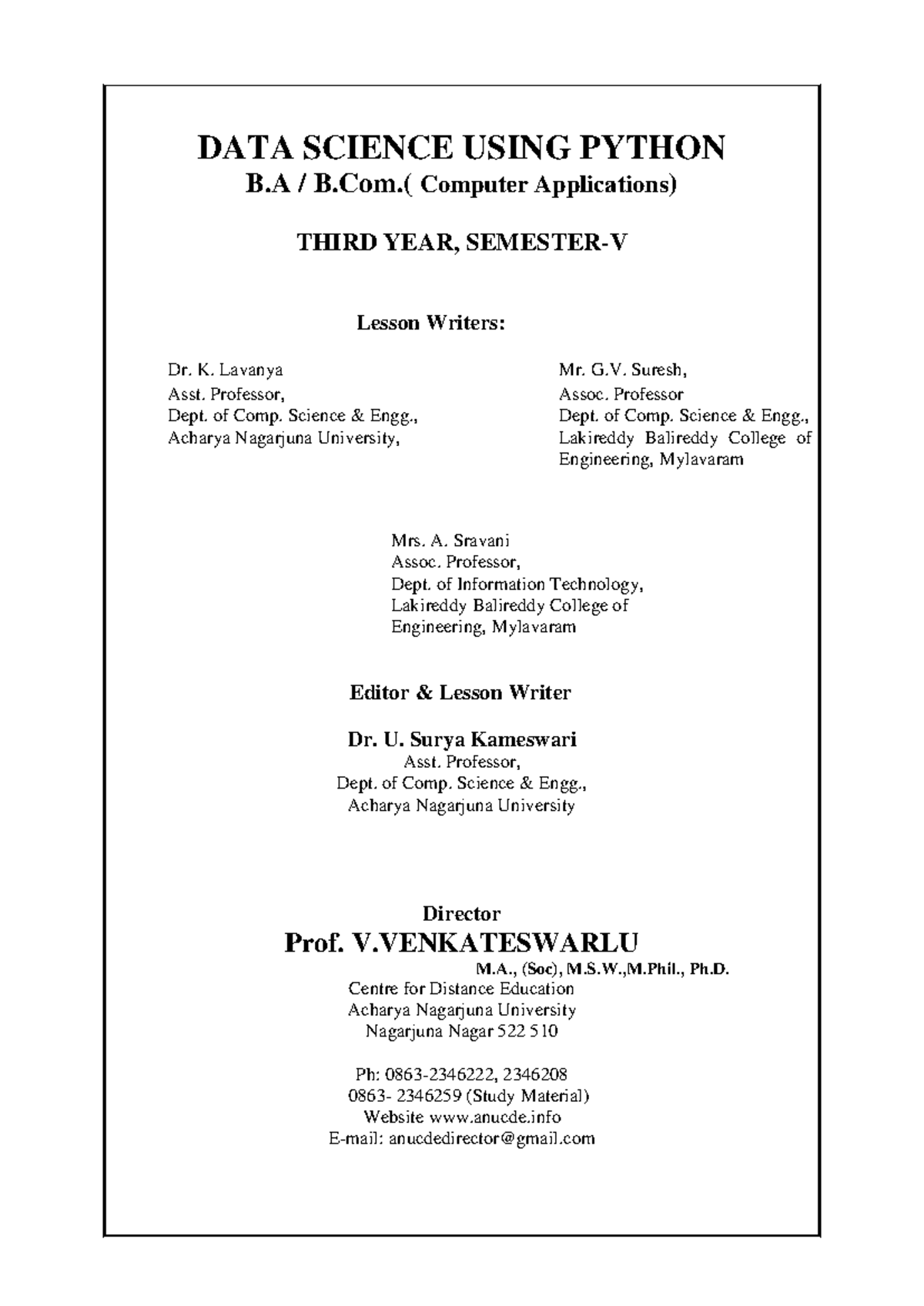 509BCE21 - Data Science Using Python: Comprehensive Lesson Notes - Studocu