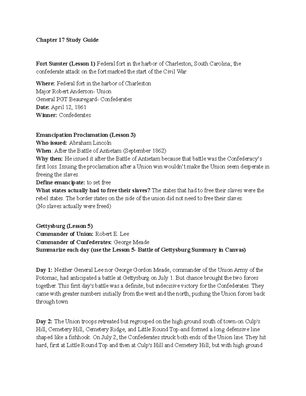 Civil War Overview: Key Battles & Strategies (HIST 101) Study Guide ...