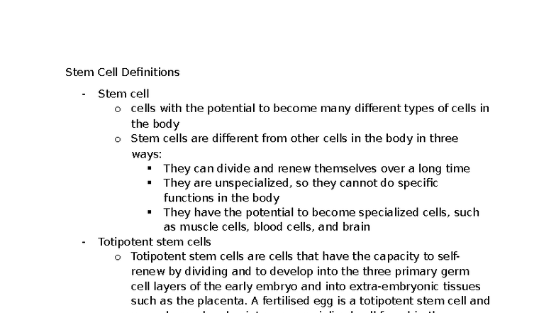 Stem Cell Definitions and Tissue Formation in Developmental Biology ...