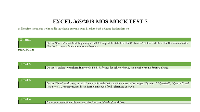 EXCEL 365-2019 MOCK TEST 5: Practice Projects & Tasks - Studocu