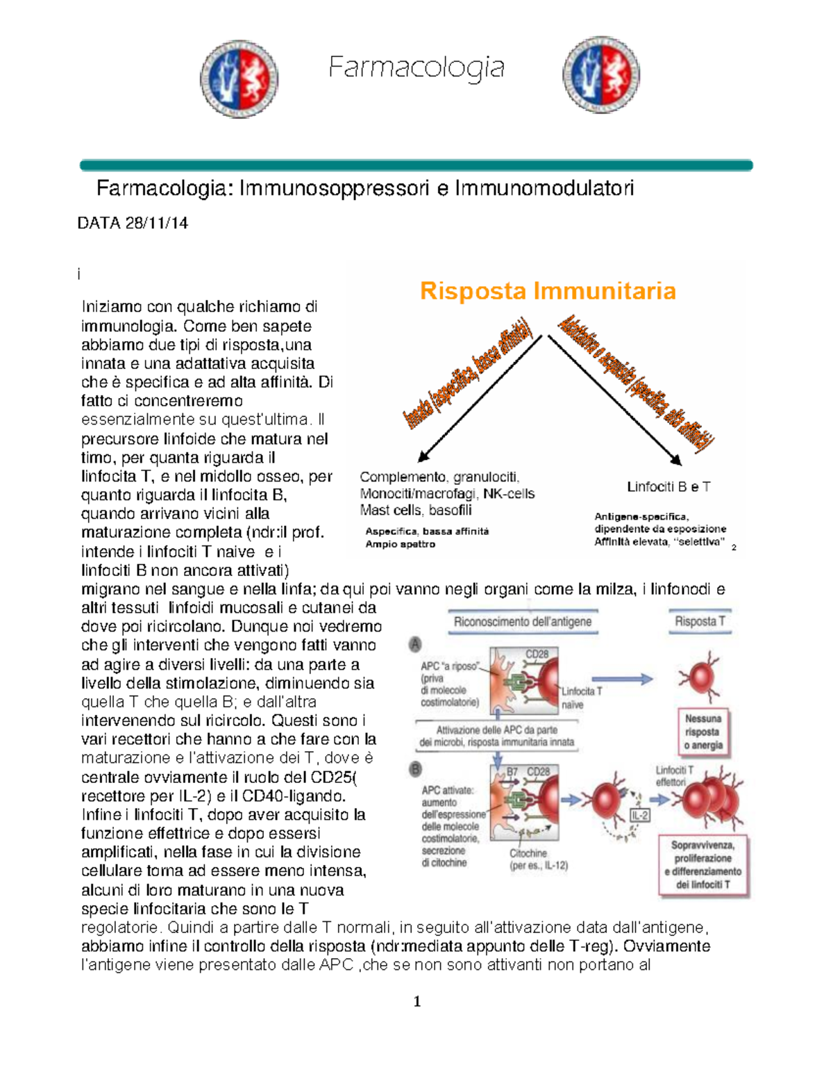 Appunti di Farmacologia - Immunosoppressori e Immunomodulatori - a.a ...