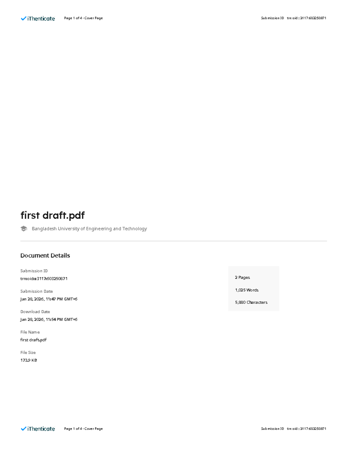 AI Writing Overview: First Draft Submission ID - BUET - Studocu