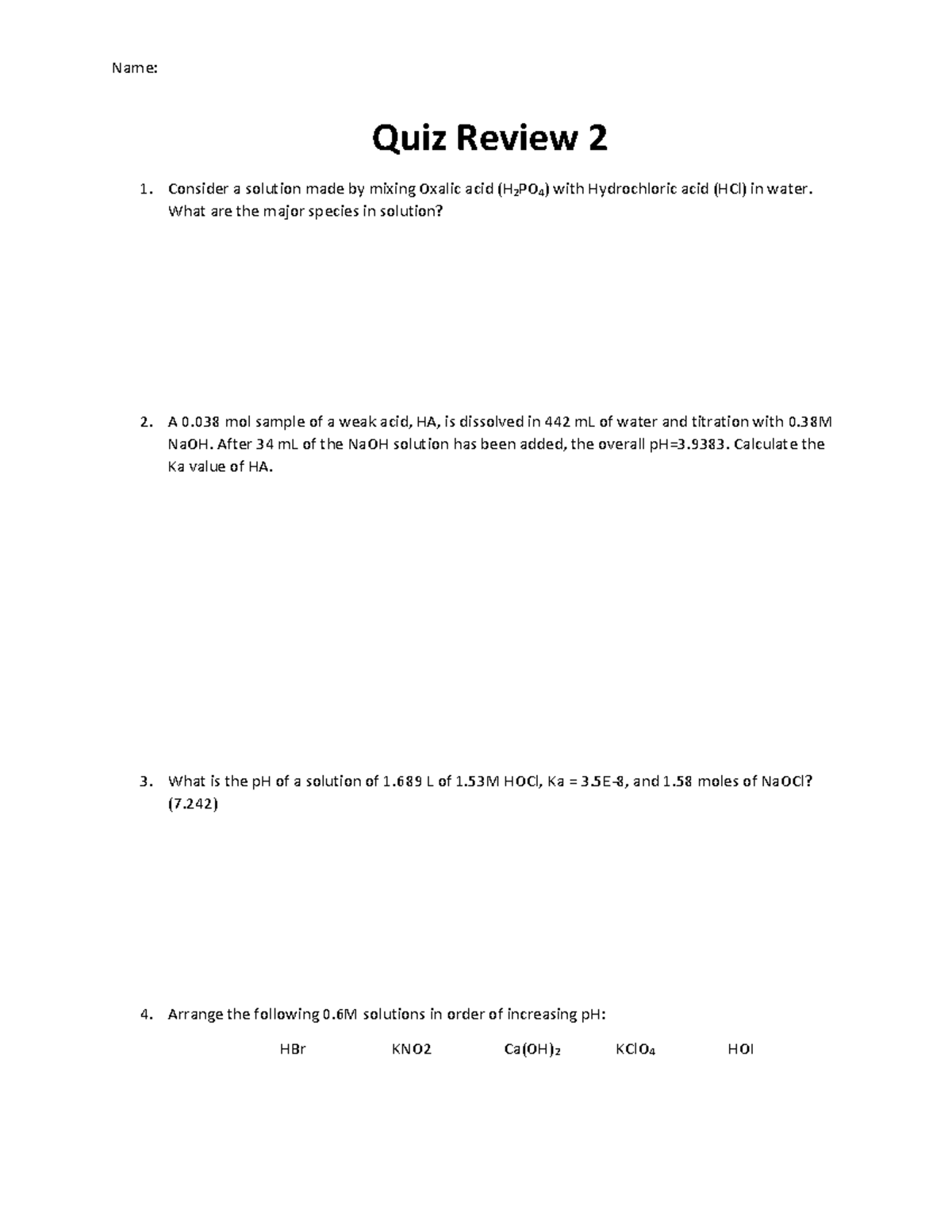 Quiz Review 2 (CHEM 251215) - Acid-Base Solutions and Buffers - Studocu